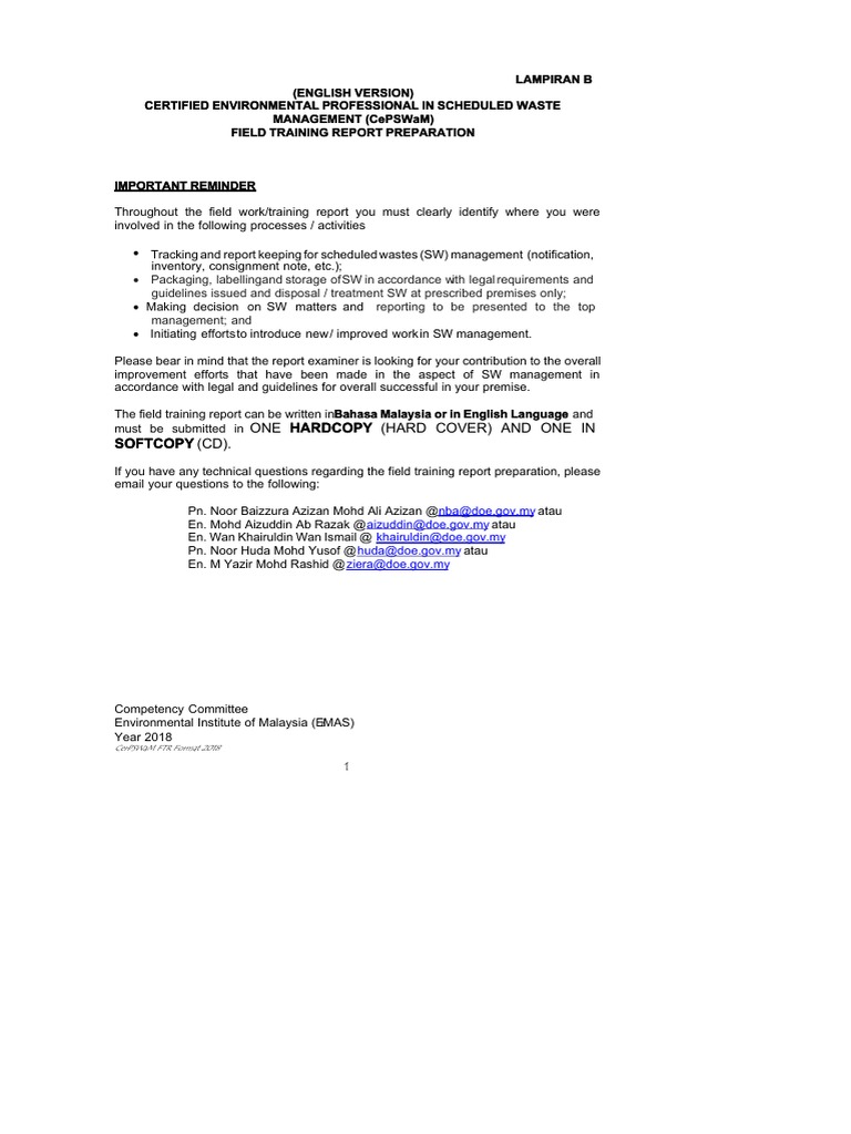 CePSWaM Field Training Report Guidelines | PDF | Typefaces | Waste