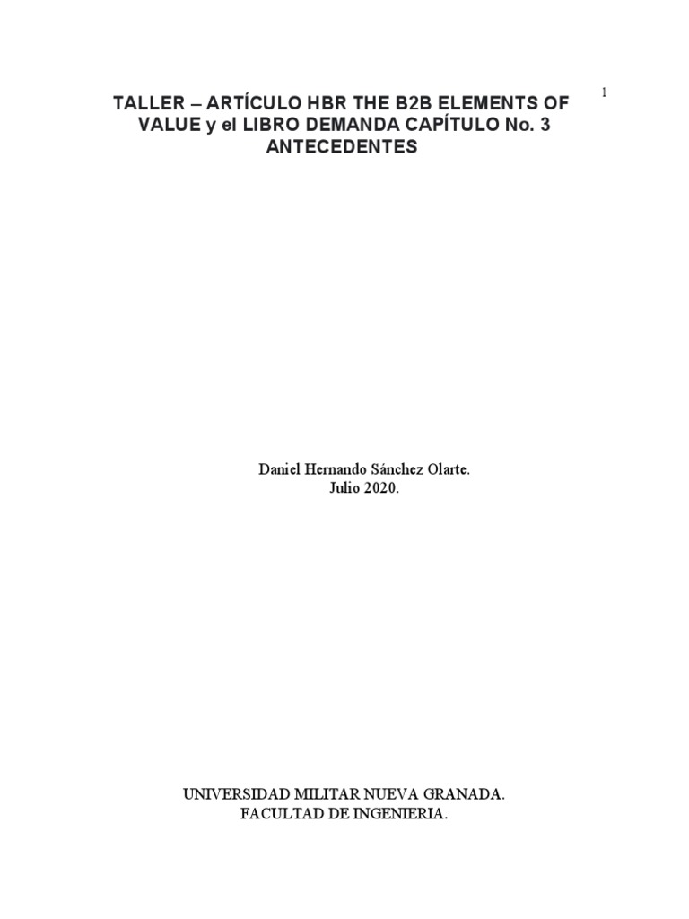 Taller - Artículo HBR - The B2B Elements of Value y Libro Demanda - Cap ...