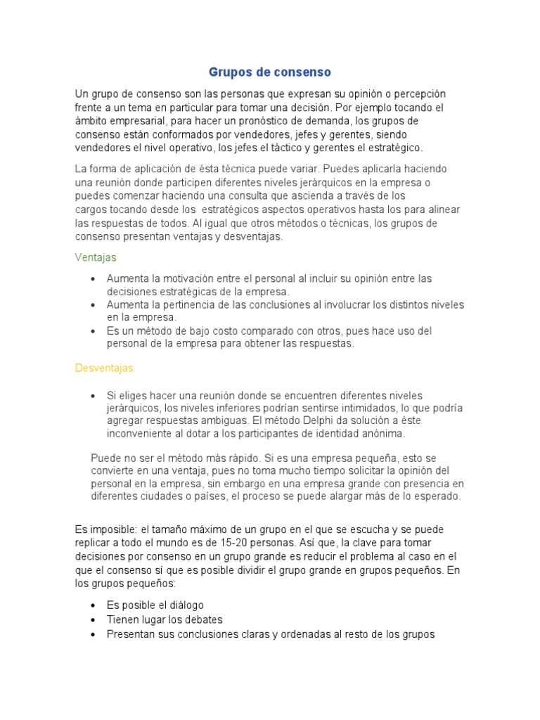 Grupos de Consenso: Ventajas y Desventajas | PDF | Toma de decisiones ...