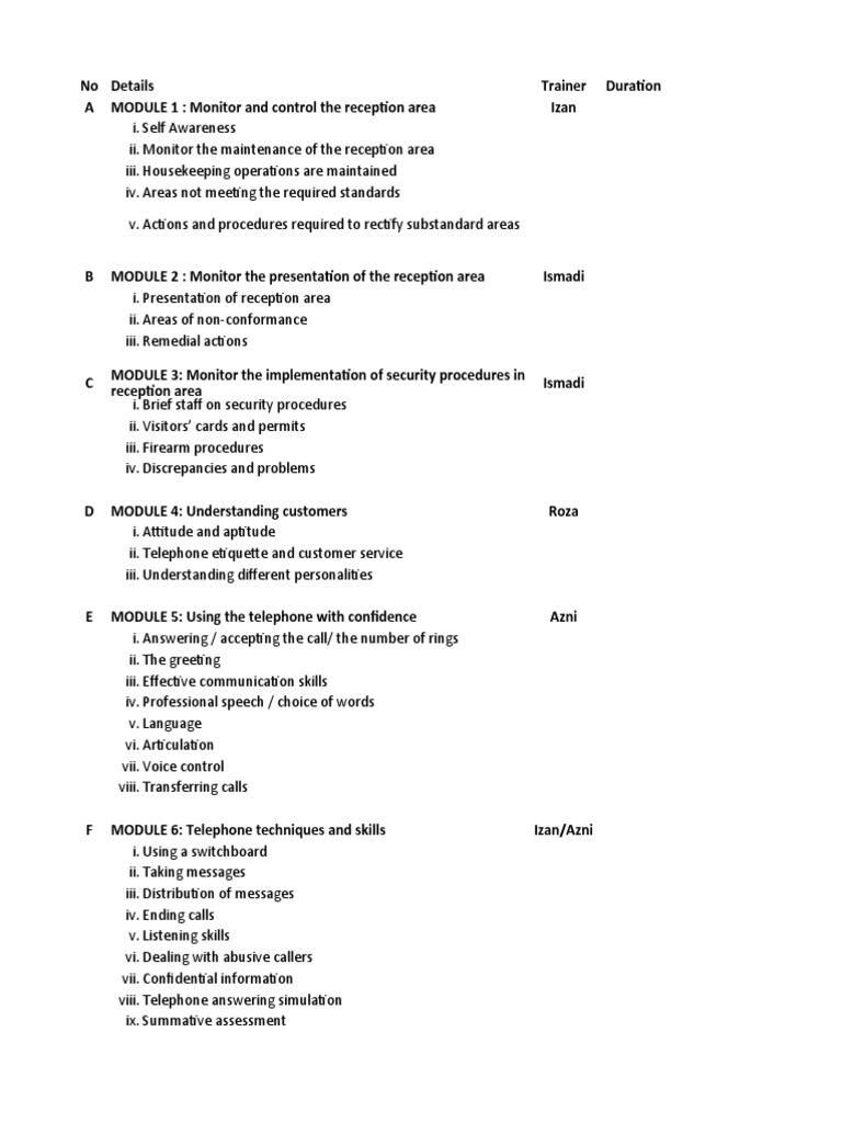 Receptionist Training Module | PDF