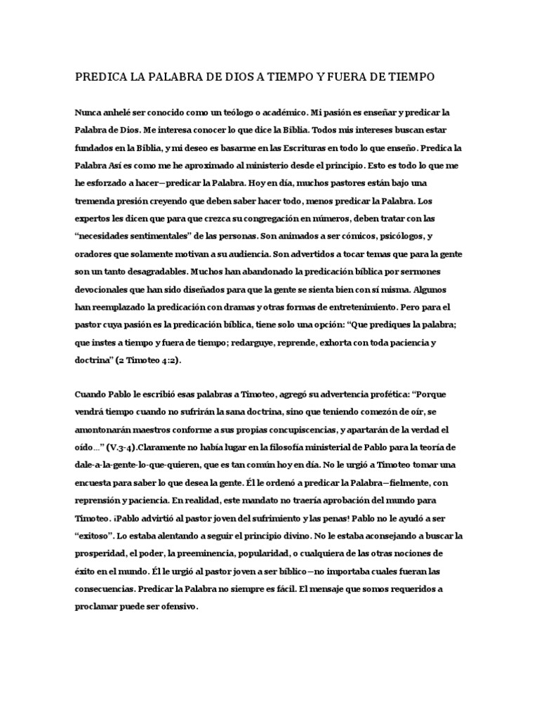 Predica La Palabra de Dios A Tiempo y Fuera de Tiempo | PDF | Pablo el ...