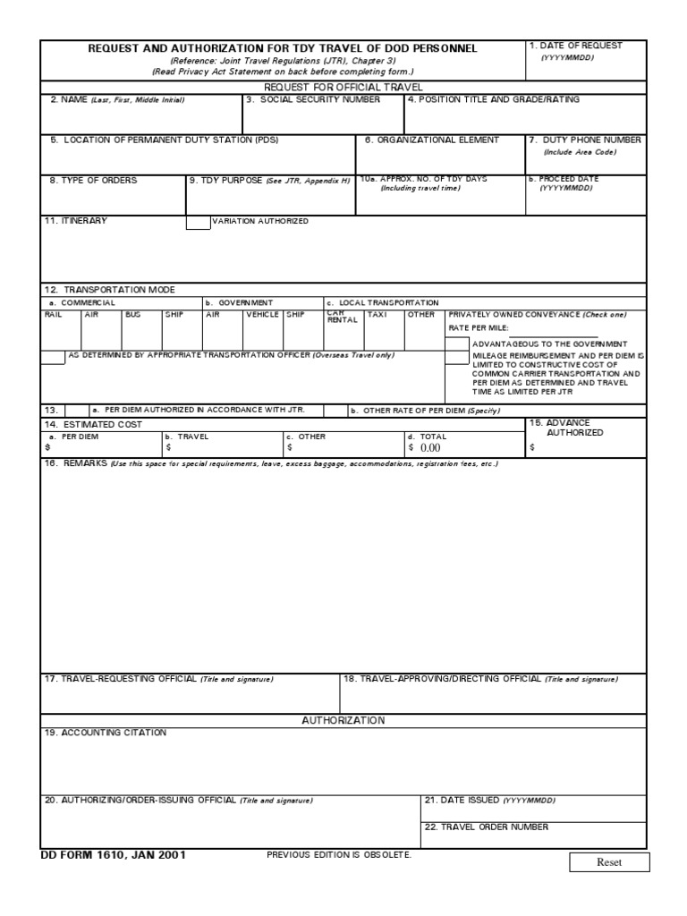 DD Form 1610 Travel Authorization Guide | PDF