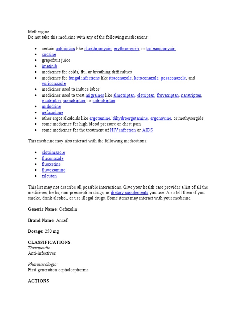 Generic Name: Cefazolin Brand Name: Ancef Dosage: 250 MG ...