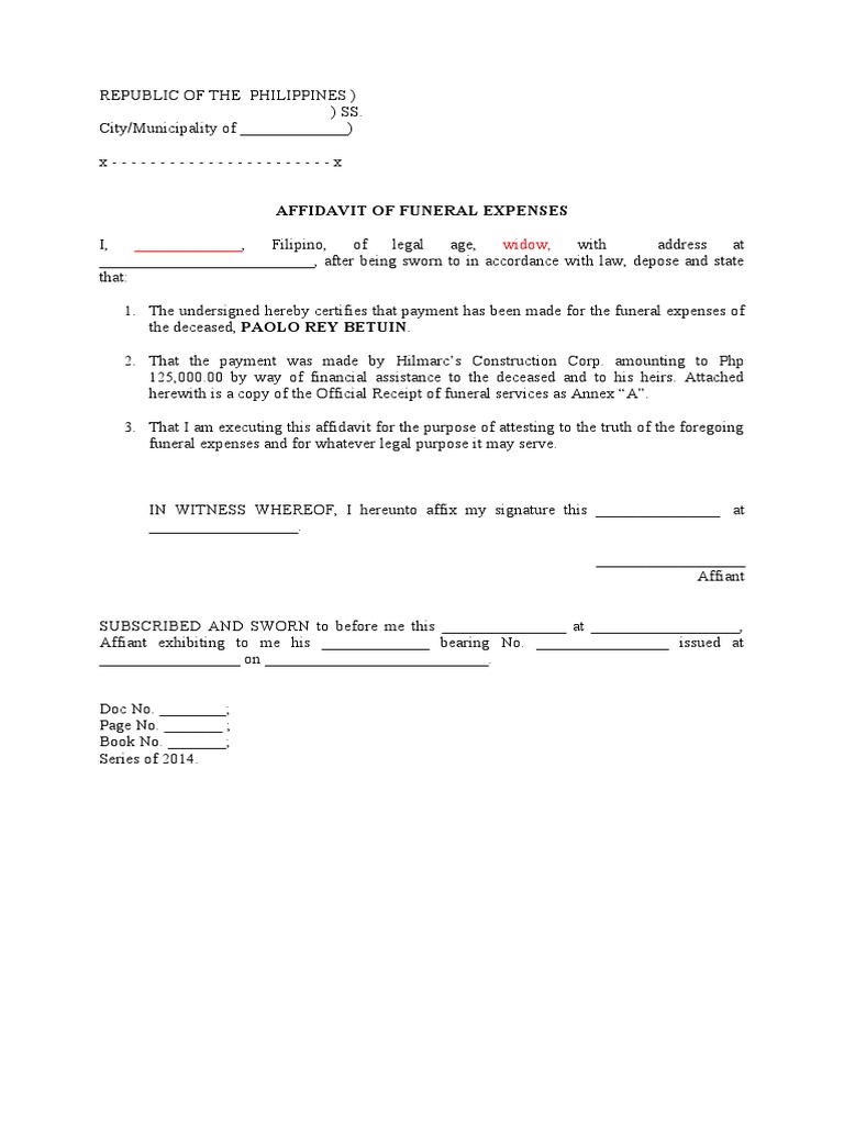 Affidavit Funeral Benefits1 | PDF