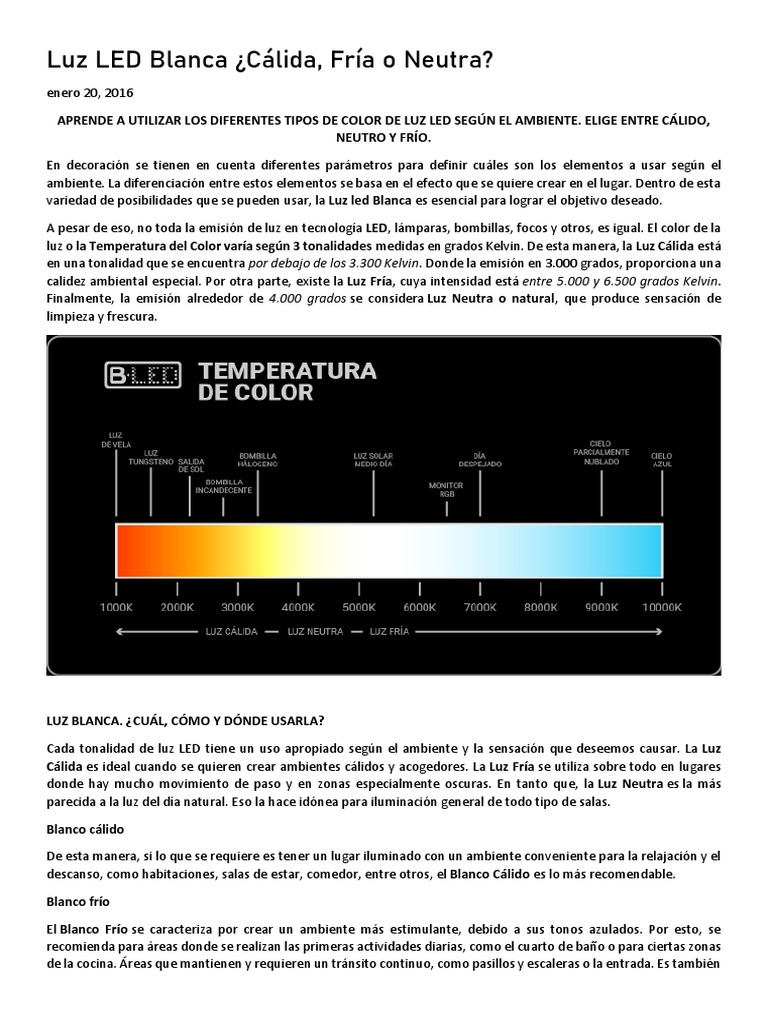 Luz LED Blanca Cálida, Fría o Neutral | PDF | Diodo emisor de luz | Color