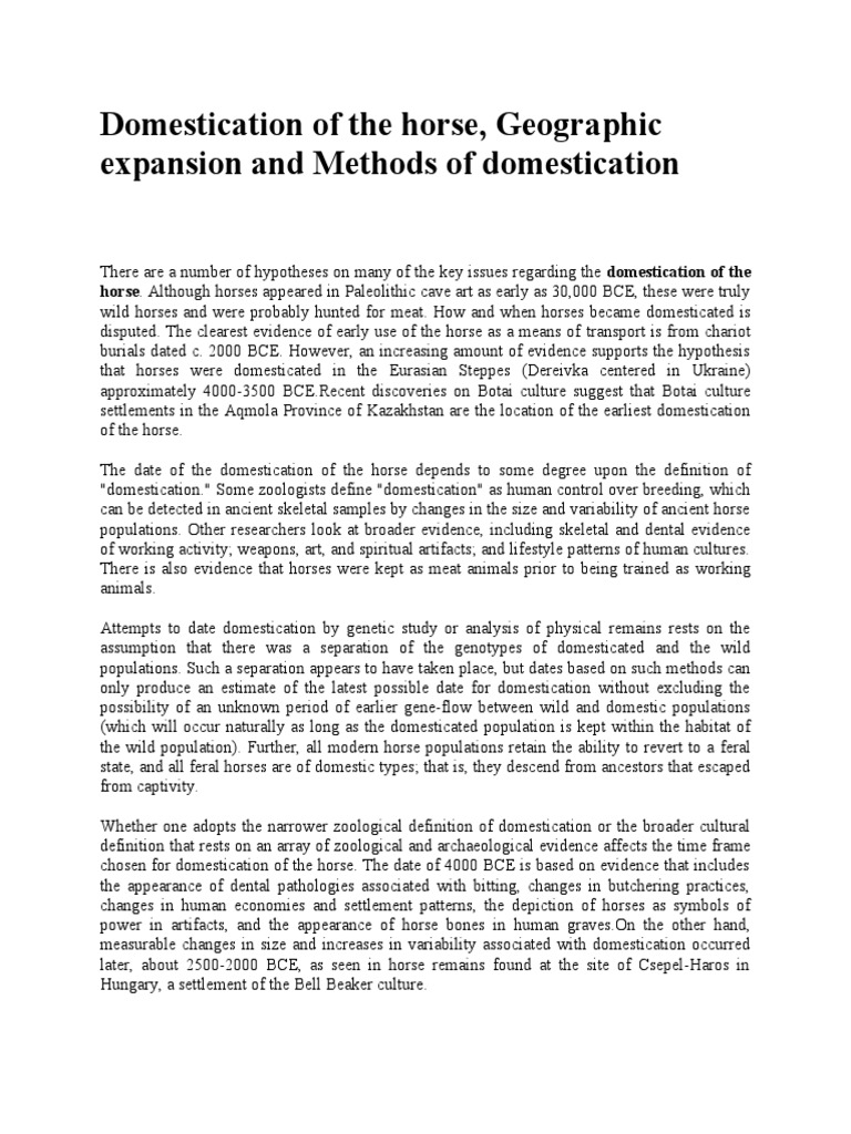 Domestication of The Horse | PDF | Horses | Horses