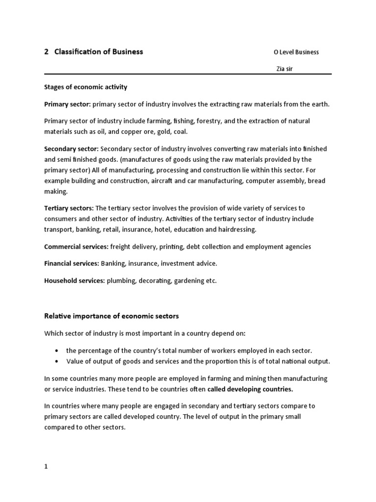2 Classification of Business O Level Business | PDF | Tertiary Sector ...