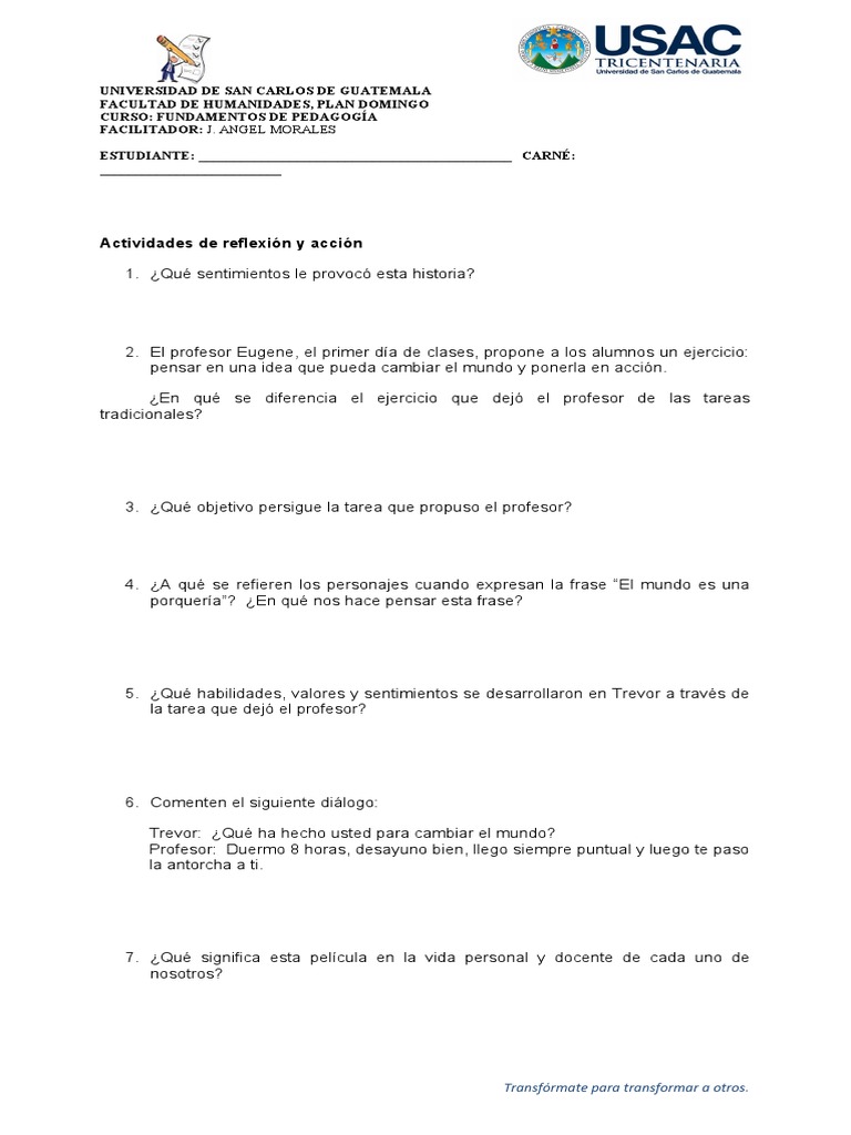 Cuestionario Película | PDF | Maestros | Conceptos psicologicos