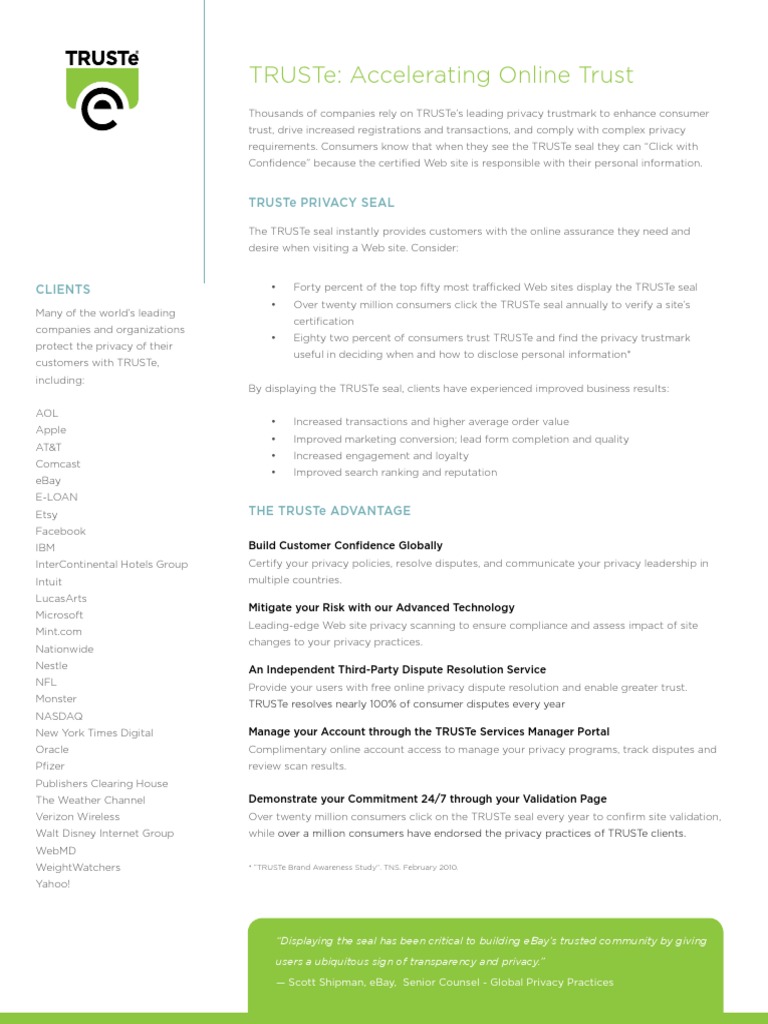 TRUSTe Programs Sheet | PDF