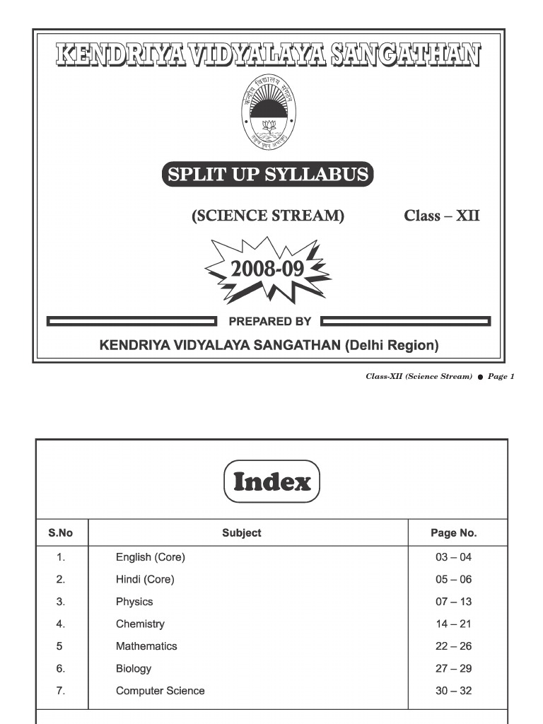 Class XII Science Stream Syllabus 2008-09 | PDF | Determinant | Matrix ...