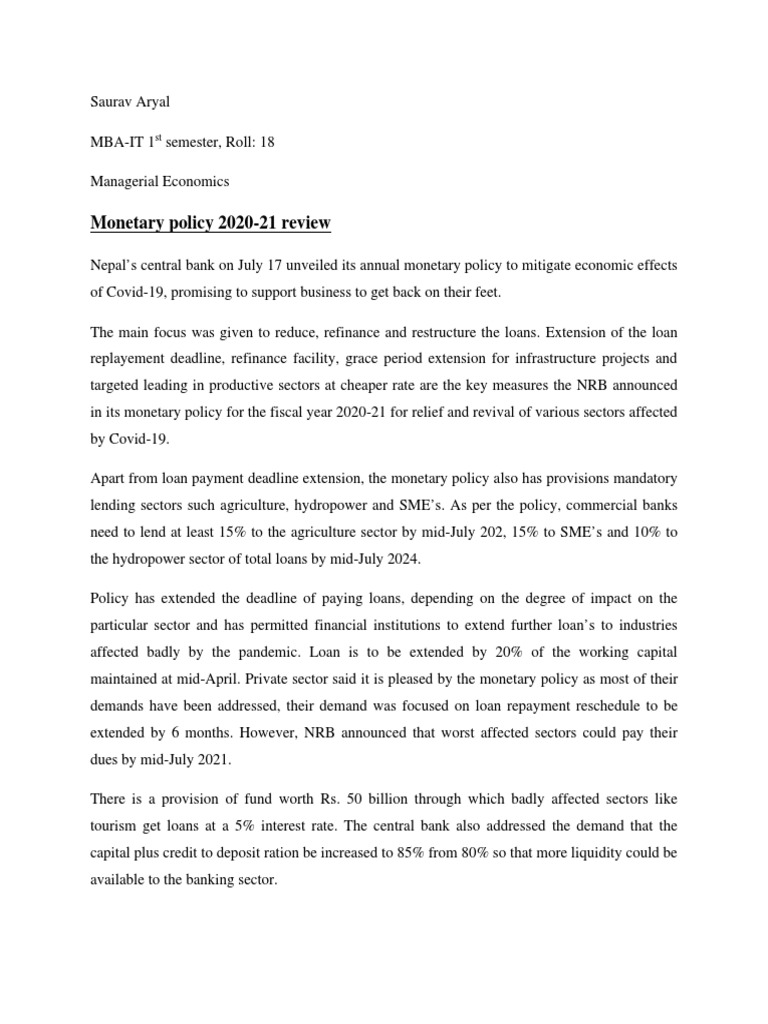 Saurav Aryal - M.E - Monetary Policy Review | PDF | Monetary Policy ...