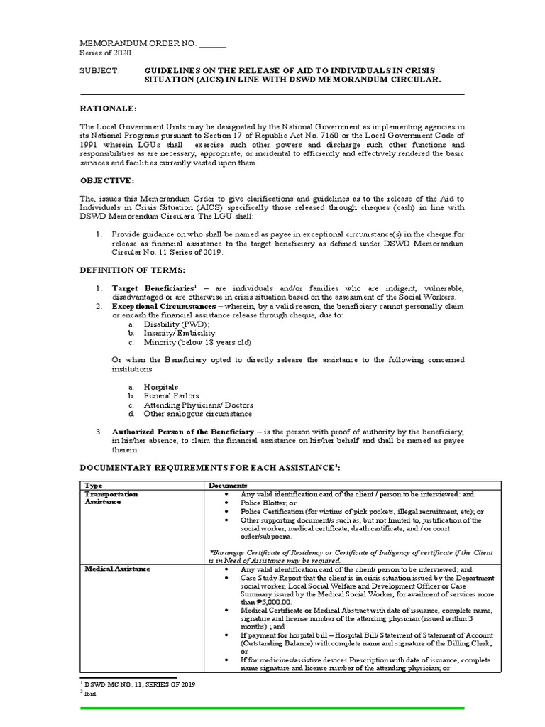 AICS Medical Assistance Guidelines 2020 | PDF | Residency (Medicine ...