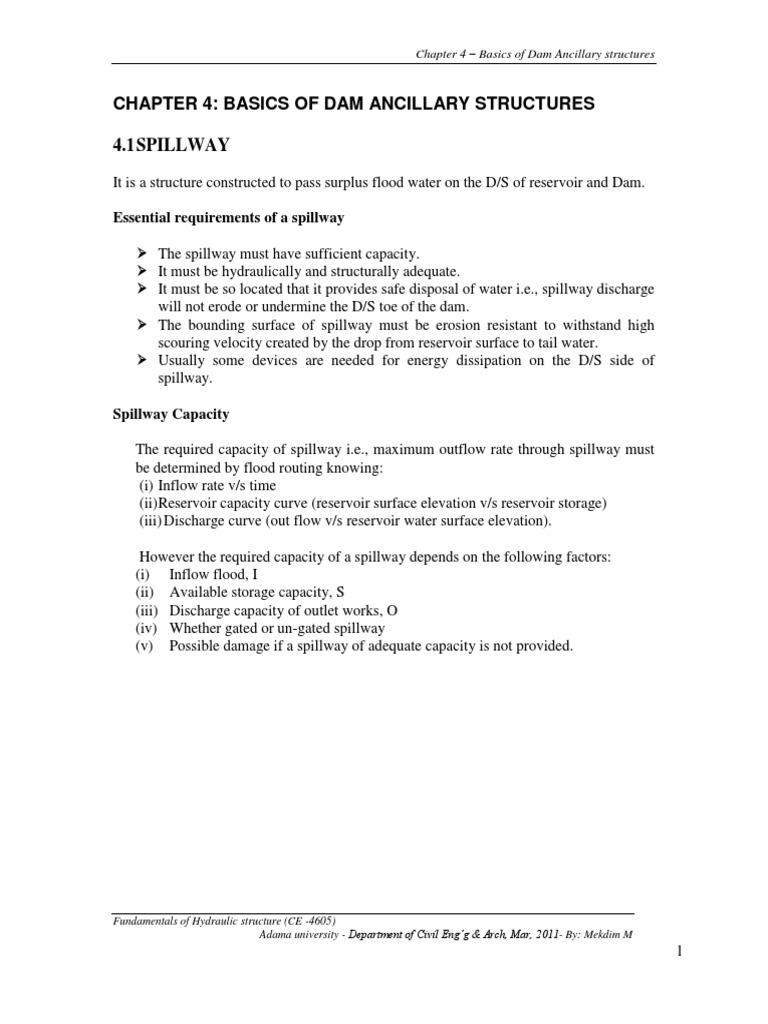 Chapter 4: Basics of Dam Ancillary Structures 4.1 Spillway | PDF ...