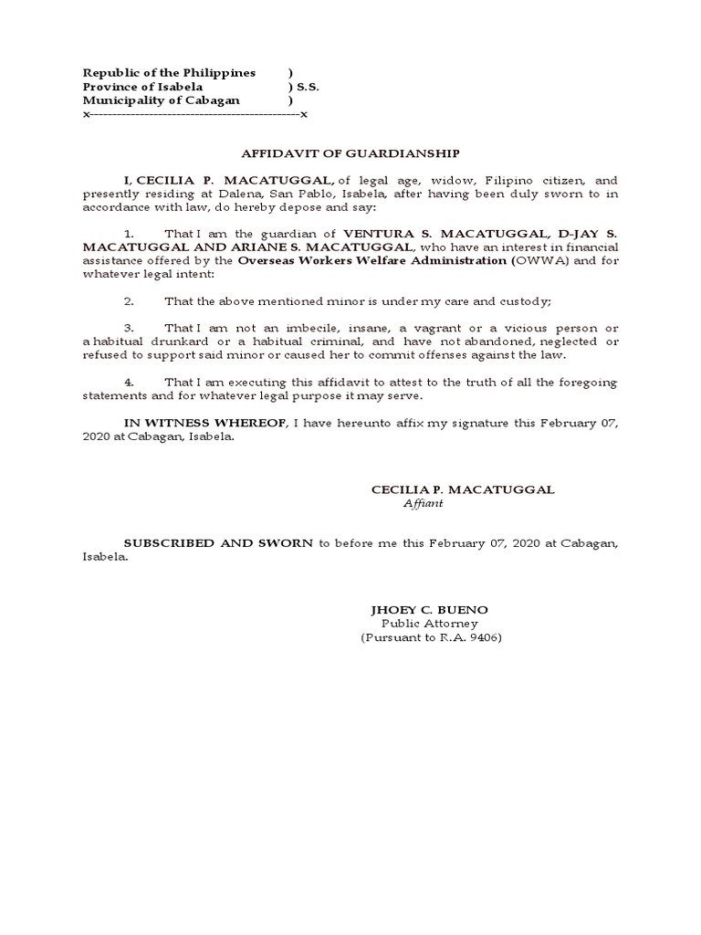 Affidavit of Guardianship: 2020 at Cabagan, Isabela | PDF | Social Science