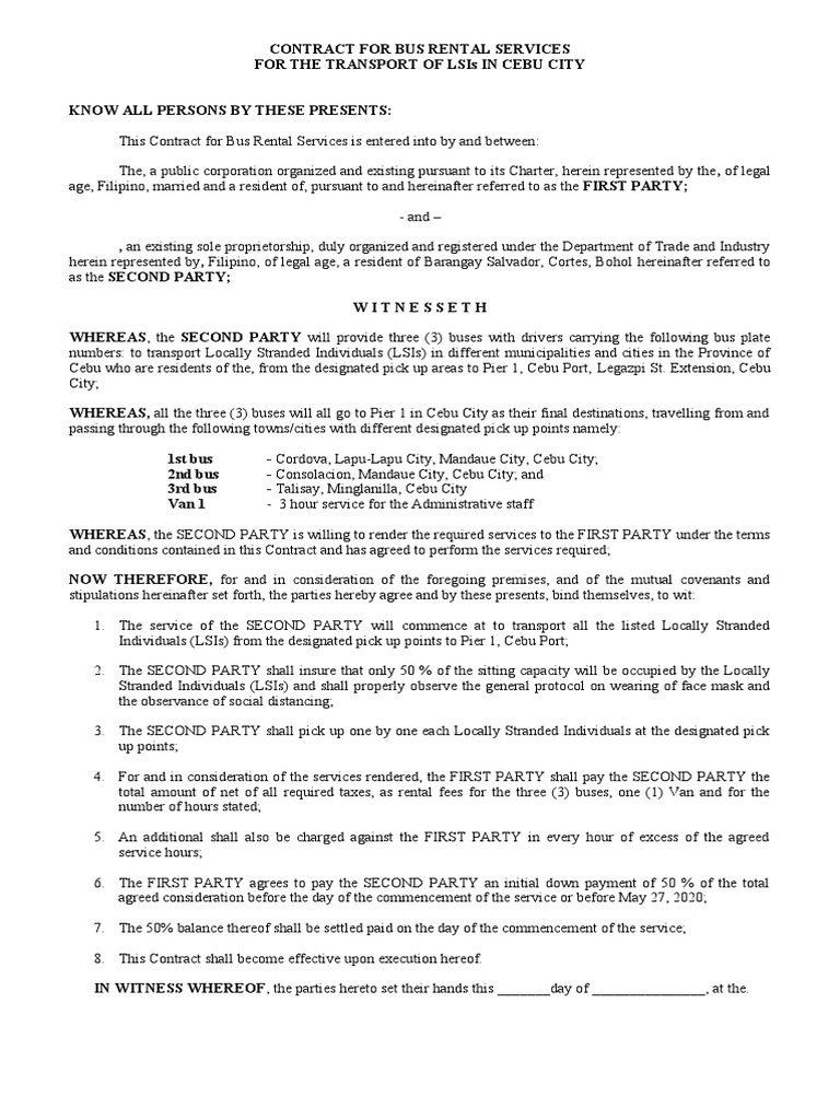 Contract of Services For Bus Rentals | PDF | Cebu | Bus