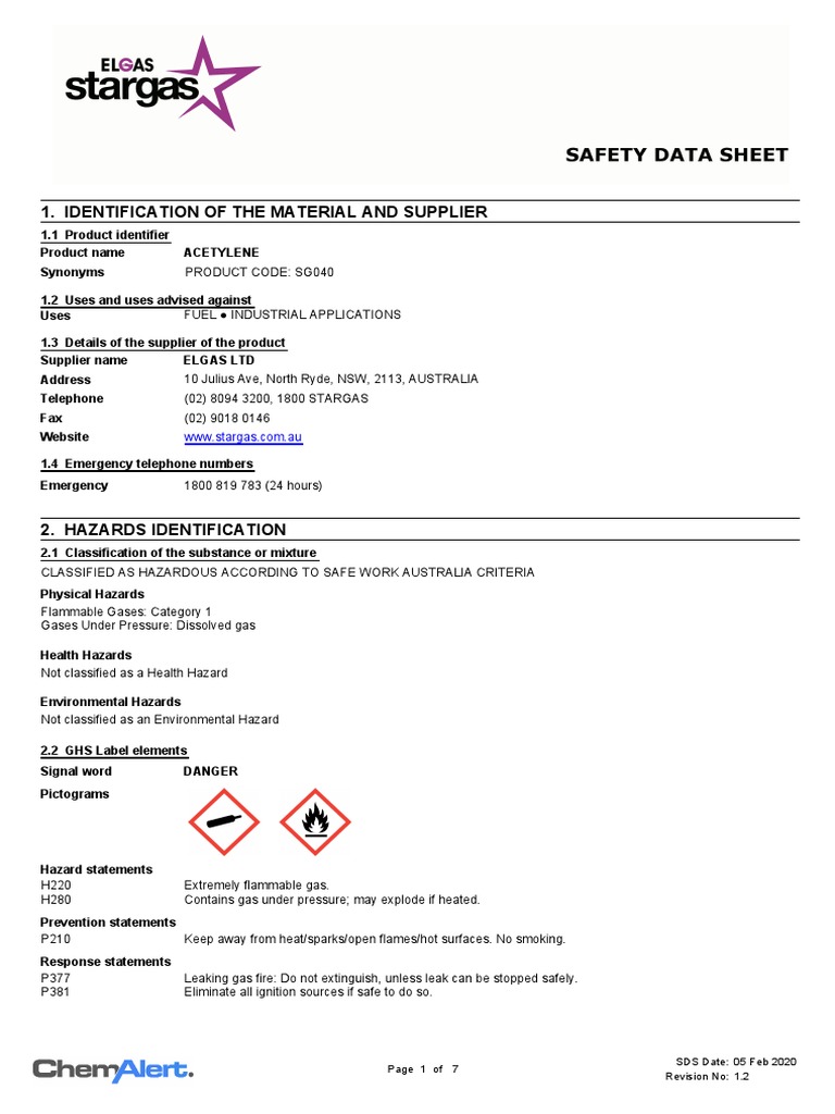 Acetylene MSDS PDF | PDF | Dangerous Goods | Safety