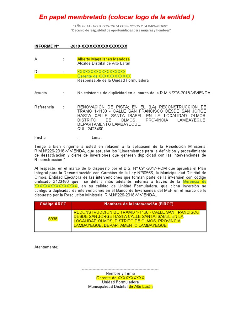 Informe de No Duplicidad de Proyectos RCC | PDF | Gobierno