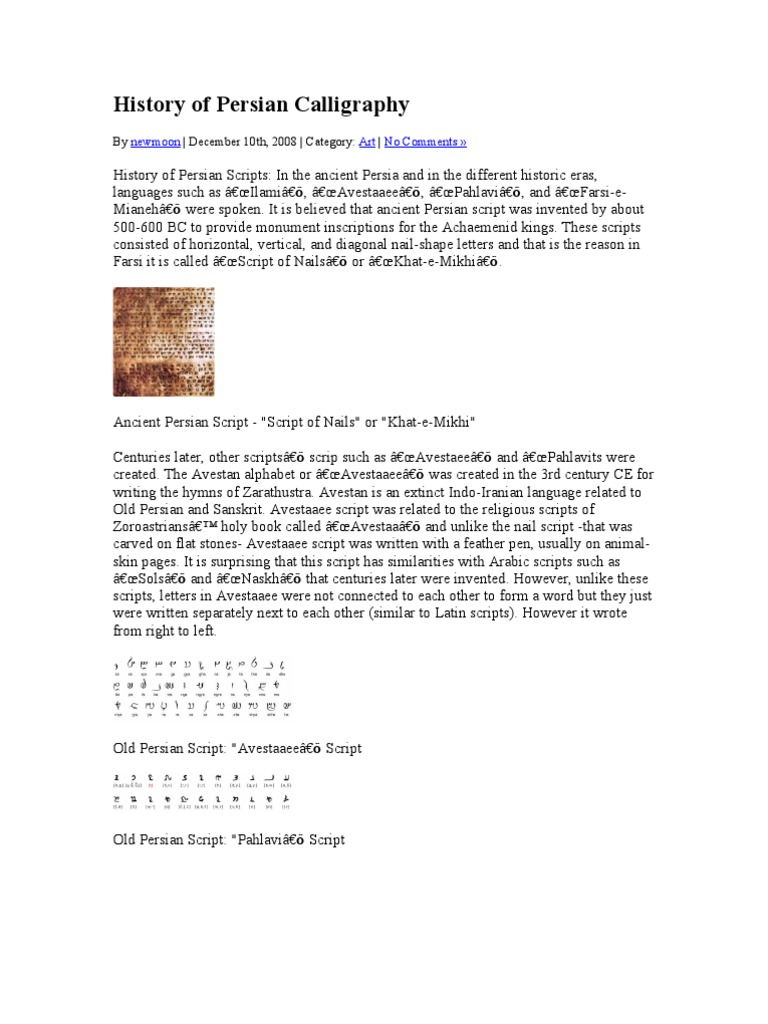 History of Persian Calligraphy | PDF | Calligraphy | Persian Language