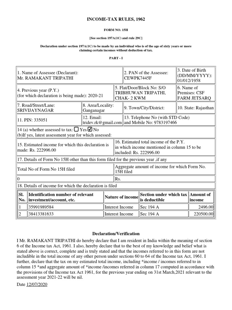 Form15h GH01389401 PDF | PDF | Income Tax In India | Government
