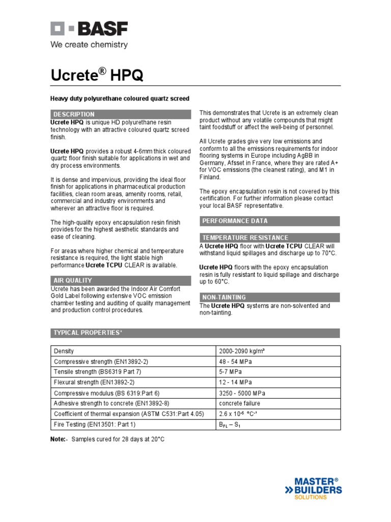 Ucrete HPQ: Heavy Duty Polyurethane Coloured Quartz Screed | PDF ...