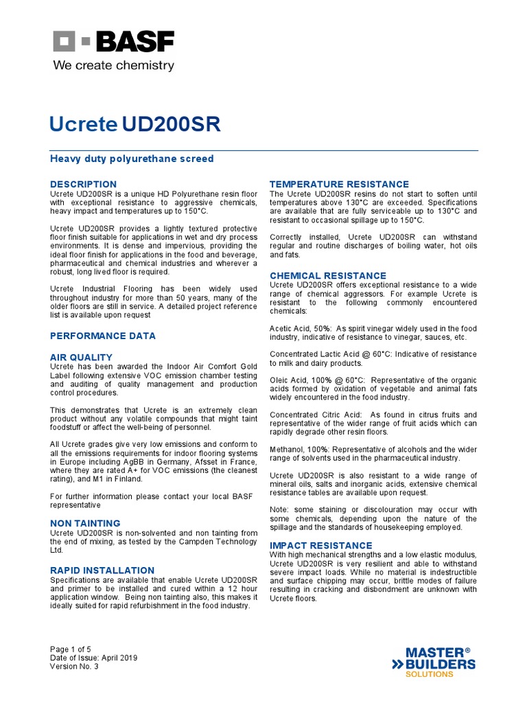 Basf Ucrete Ud200sr Tds | PDF | Volatile Organic Compound | Flooring