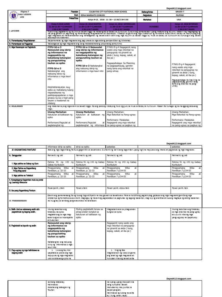 DLL Filipino7 9-13 Revised | PDF