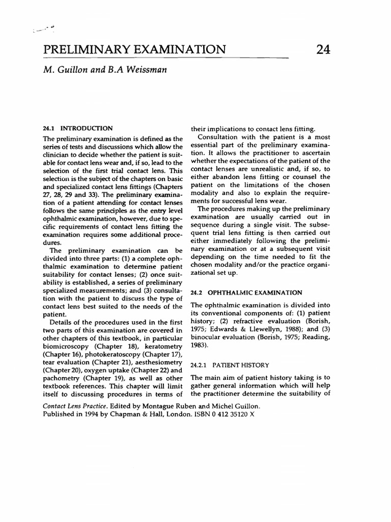 Preliminary Examination for Contact Lenses | PDF | Contact Lens | Cornea
