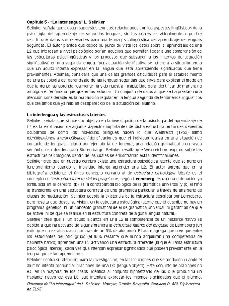 Módulo 4 - "La Interlengua" L. Selinker | PDF | Segundo lenguaje ...