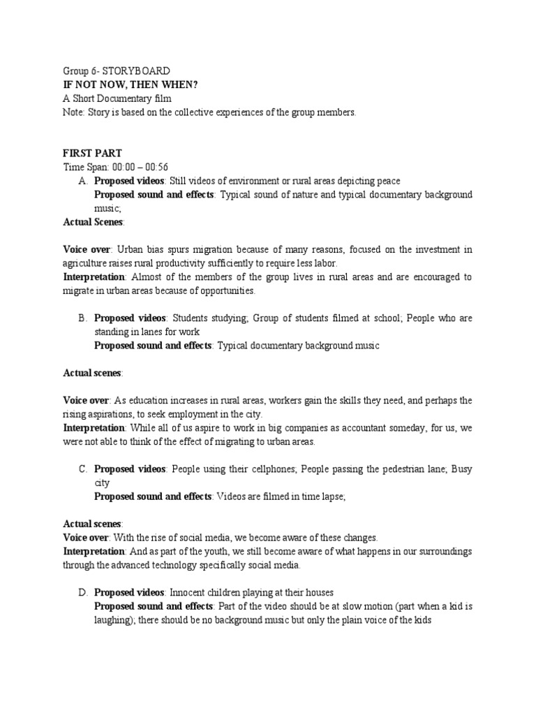 Sample Storyboard For Film Making | PDF | Urbanization | Documentary Film