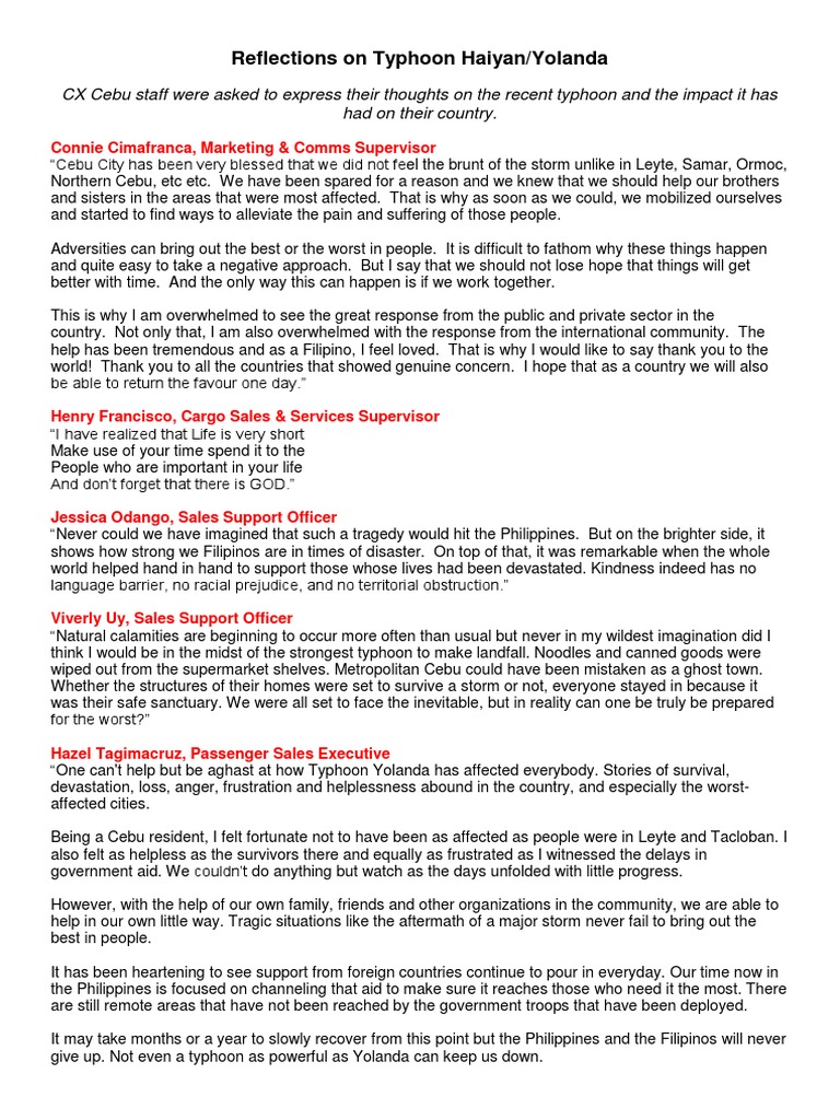 Reflections On Typhoon Haiyan/Yolanda | PDF | Disaster And Accident ...