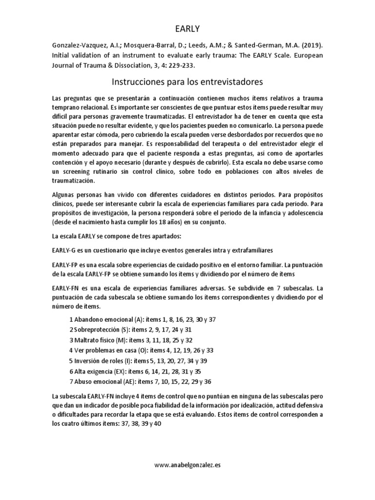 Escala Autocuidado EARLY | PDF | Ciencias del comportamiento ...