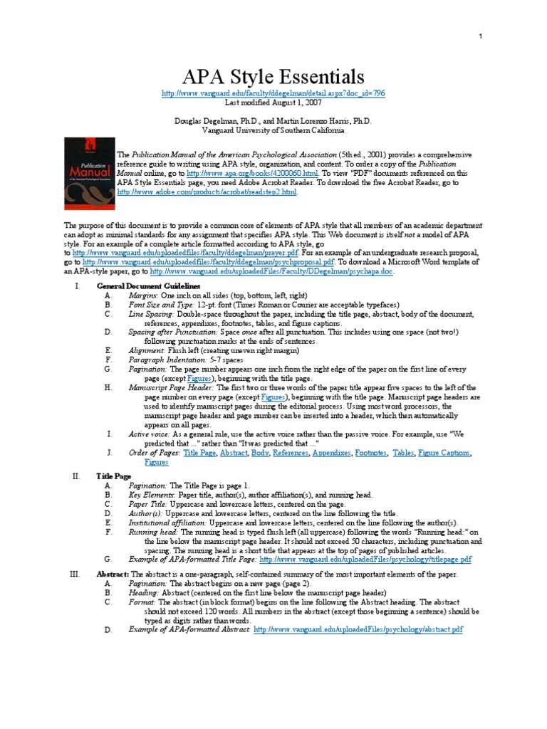 APA Style Essentials: Manual Online, Go To | PDF