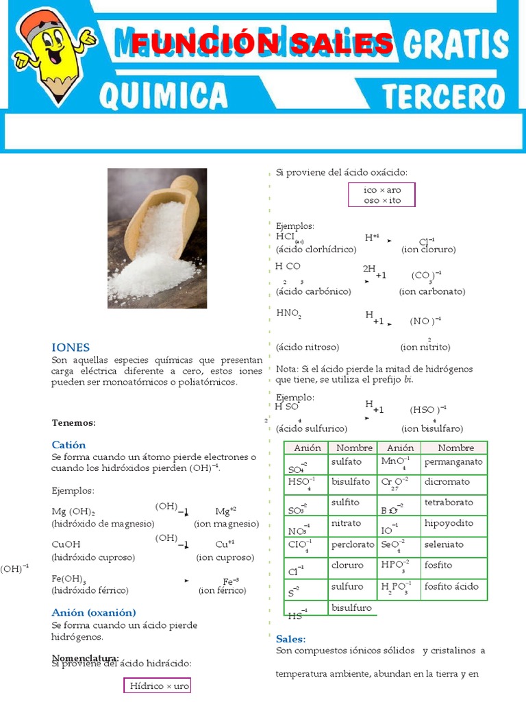 FUNCIÓN SALES | PDF | Sal (química) | Ion