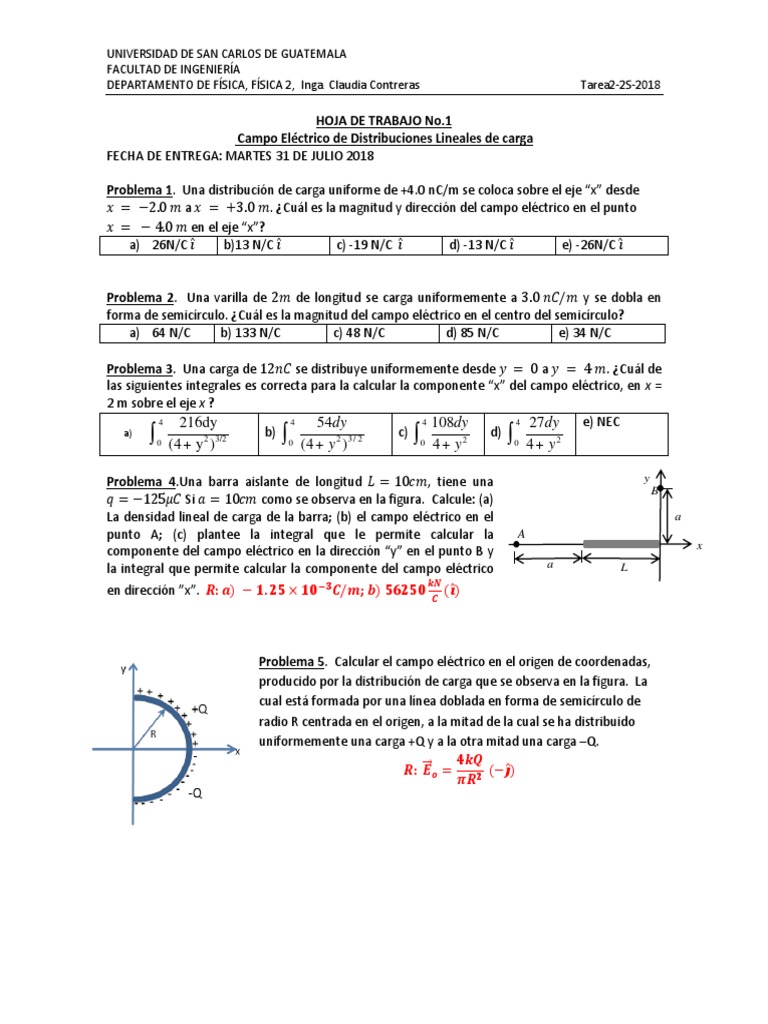 Tarea-2-2S-2018 - HT1 SOLUCION | PDF | Campo eléctrico | Mecanica clasica