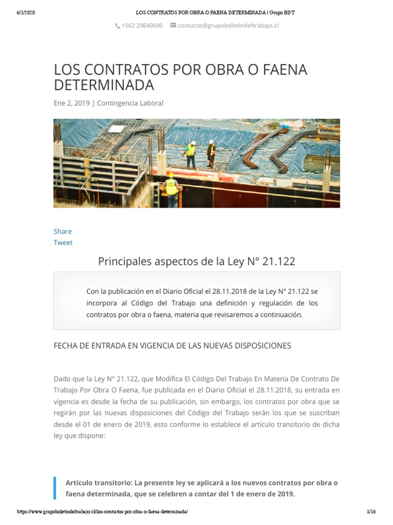 LOS CONTRATOS POR OBRA O FAENA DETERMINADA - Grupo BDT | PDF | Salario | Derecho laboral