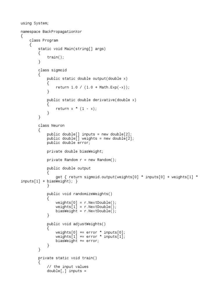 Xor in C# | PDF | Algorithms | Computational Neuroscience
