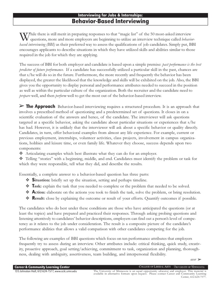Behavior-Based Interviewing Guide | PDF | Interview | Goal
