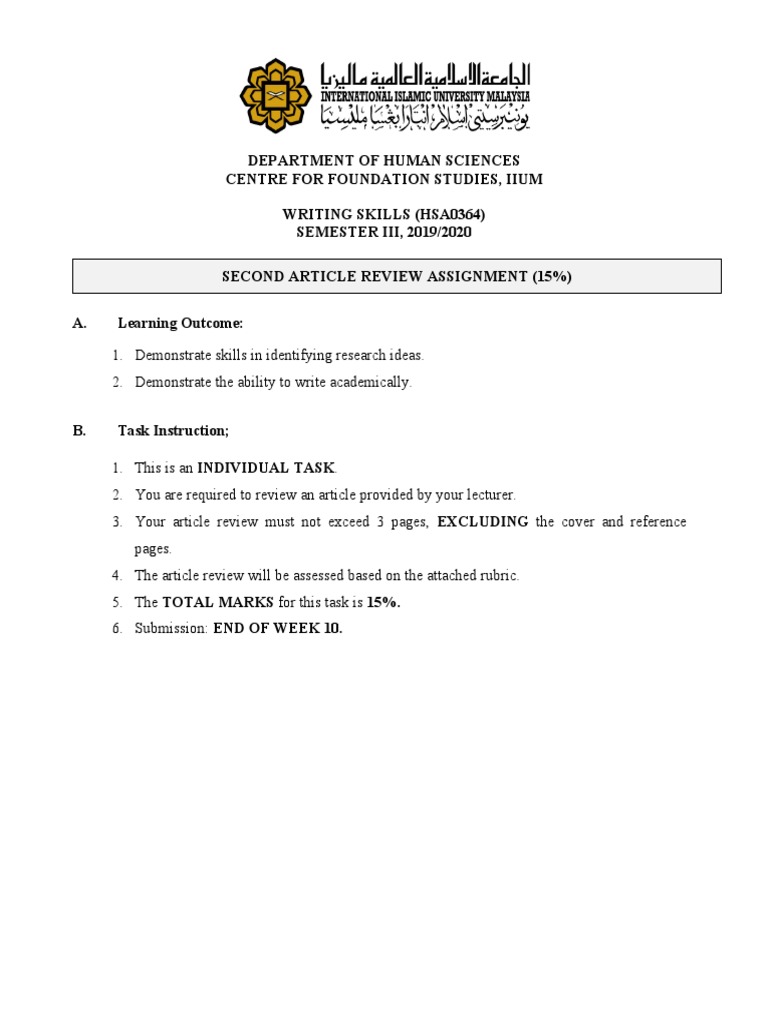 Example of Rubric For Article Review | PDF | Rubric (Academic) | Apa Style