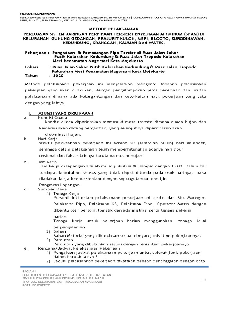 Metode Pelaksanaan SPAM, KASM, IPAL | PDF