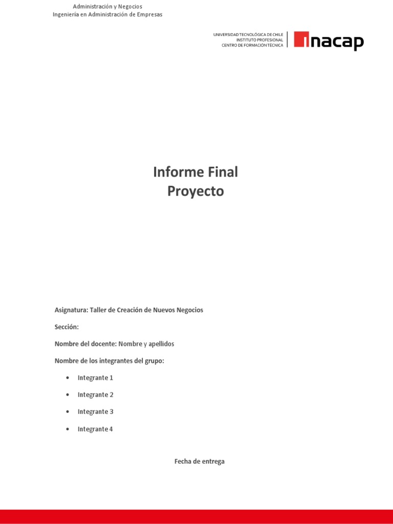 Plantilla para Informe Final de Proyecto | PDF | Citación | Informática ...