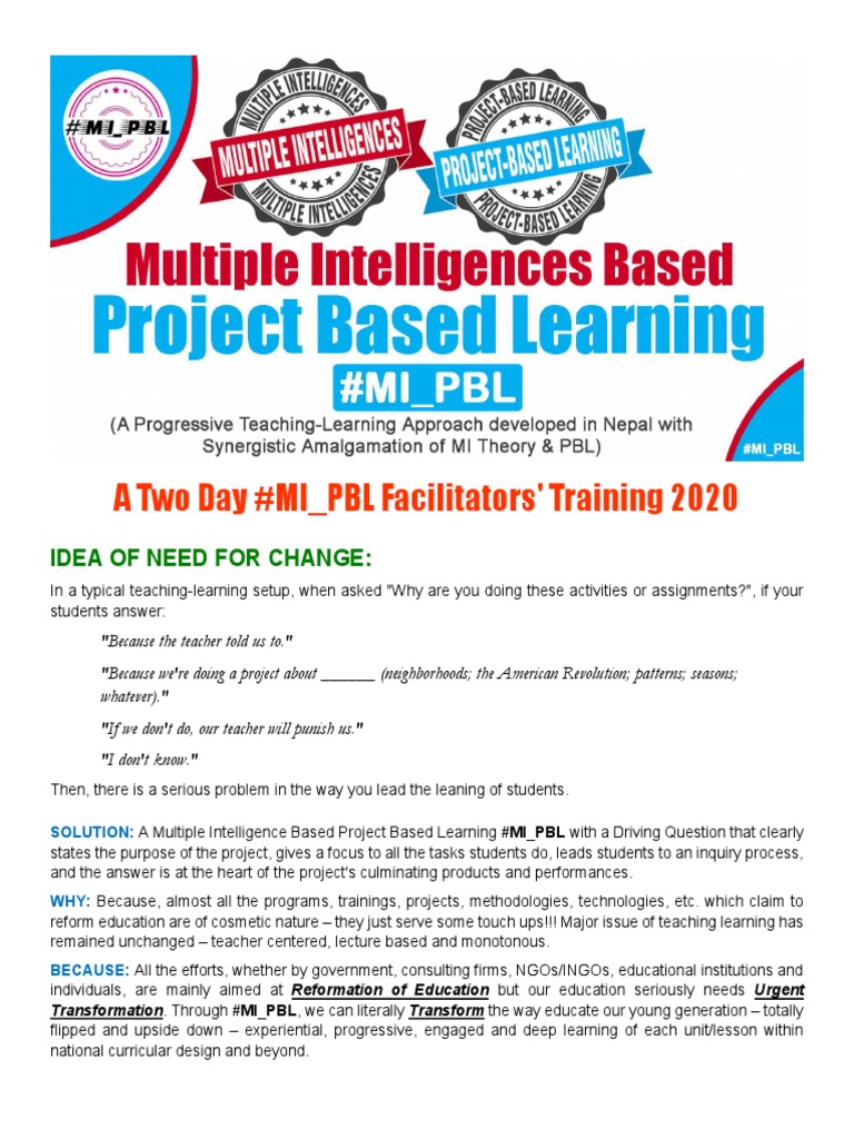 A Two Day #MI - PBL Facilitators' Training 2020: Idea of Need For ...