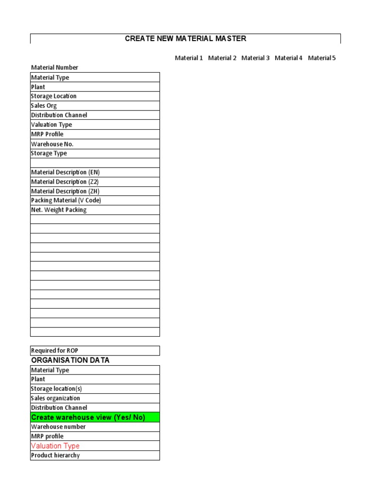 Material Master Template | PDF | Business | Computers