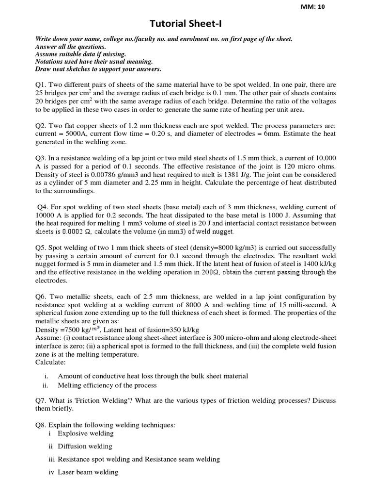 Tut Sheet-1 PDF | PDF | Welding | Construction