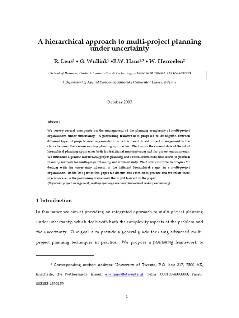 A Hierarchical Approach To Multi-Project Planning Under Uncertainty | PDF | Scheduling ...