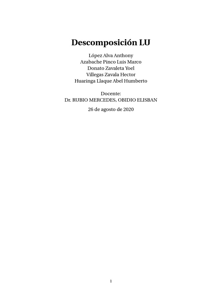 Descomposición LU | PDF | Matriz (Matemáticas) | Relaciones matematicas