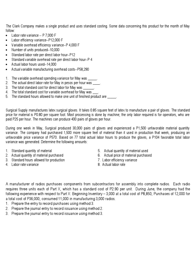 Chapter 13 - Standard Costing - PROBLEMS | PDF | Cost | Management ...