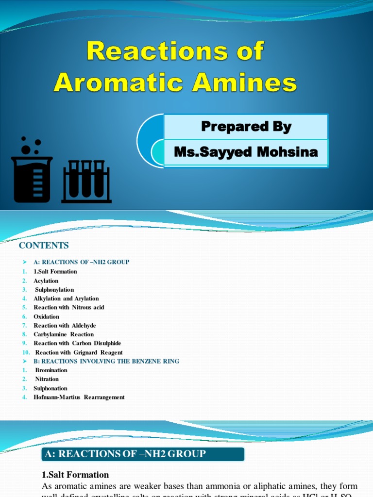 Reactions of Aromatic Amines | PDF | Amine | Chemical Reactions