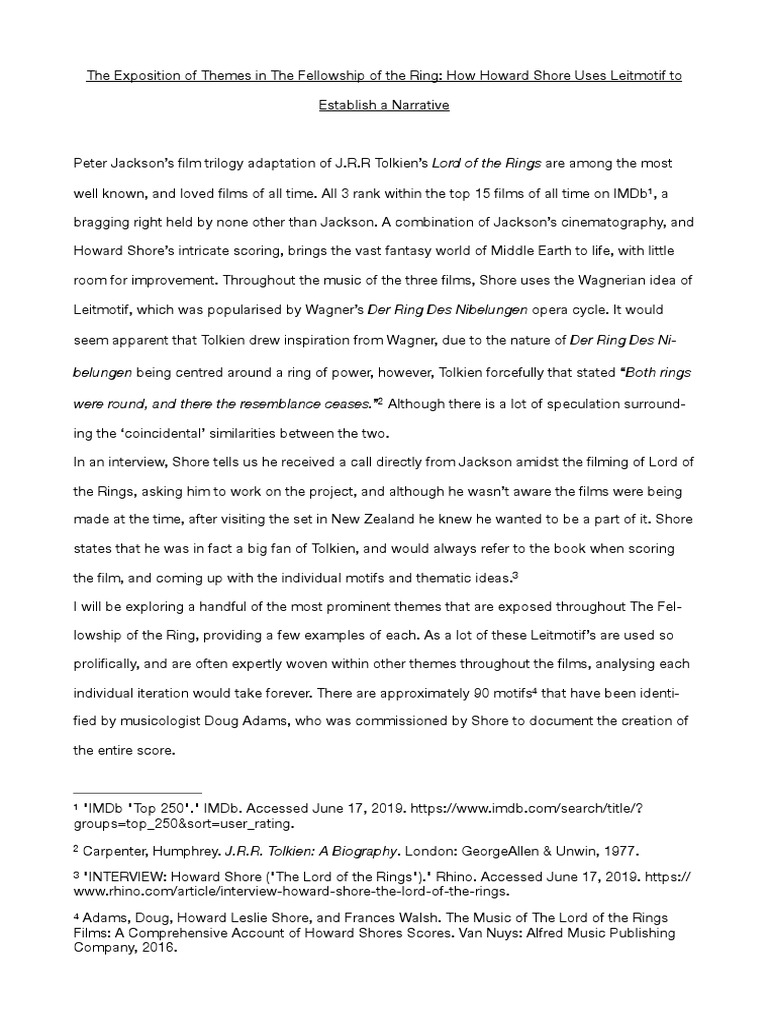 Fellowship of the Ring: Shore's Leitmotif Analysis | PDF | The Lord Of ...