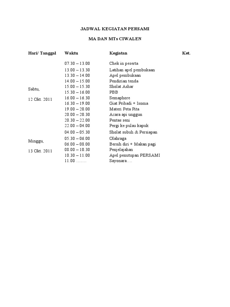 Jadwal Kegiatan Persami | PDF