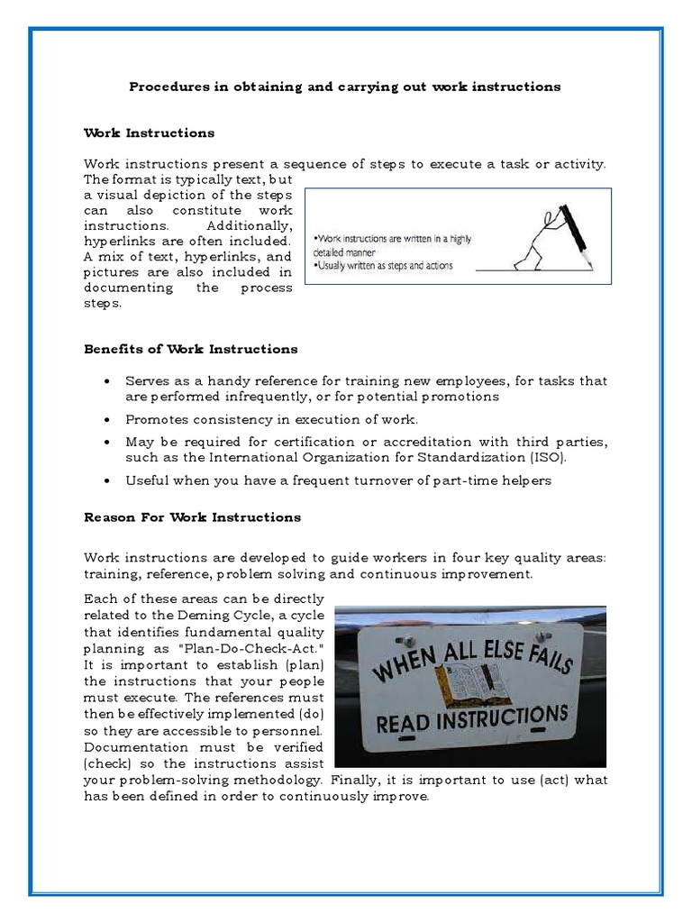 FILE Procedures in Obtaining and Carrying Out Work Instructions | PDF ...